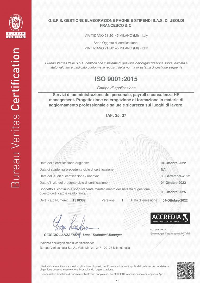 Certificazioni ISO 9001 | GEPS